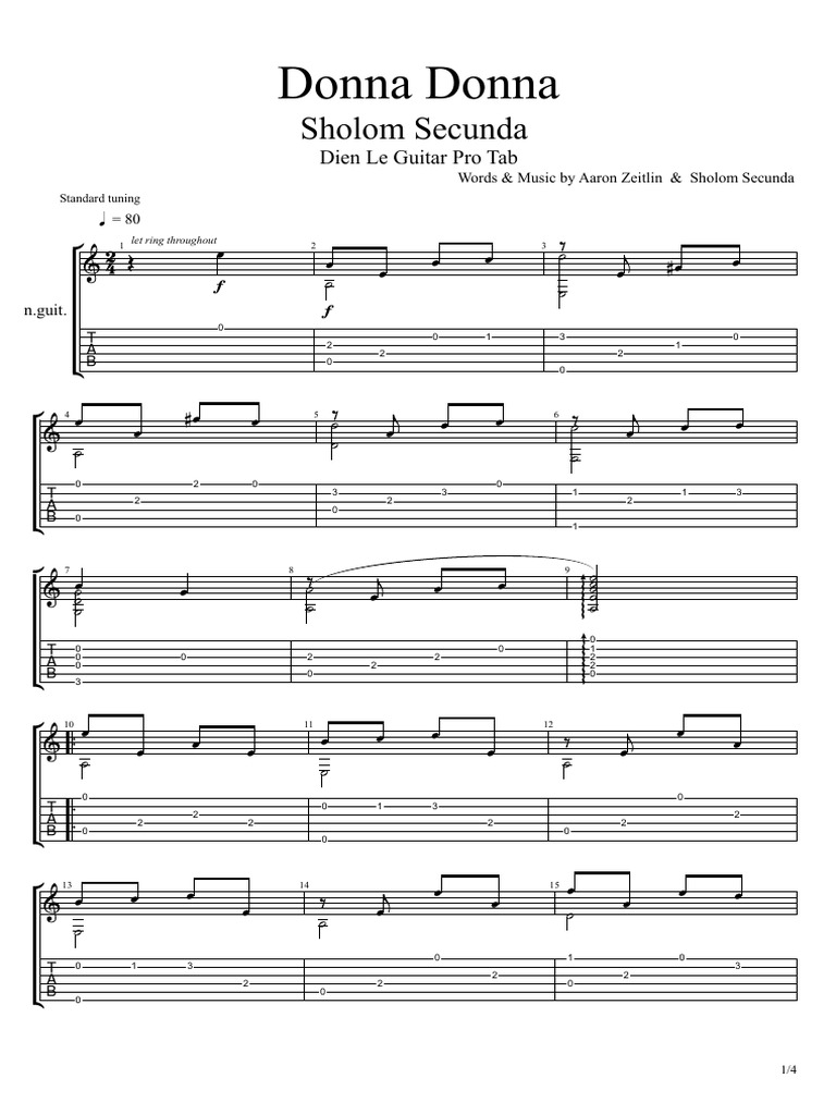 Donna Donna - Guitar Tabs | PDF | Songs | Folk Songs
