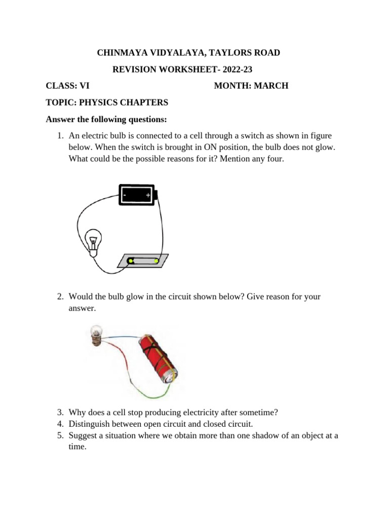 Class Vi, Revision Worksheet-Physics | PDF