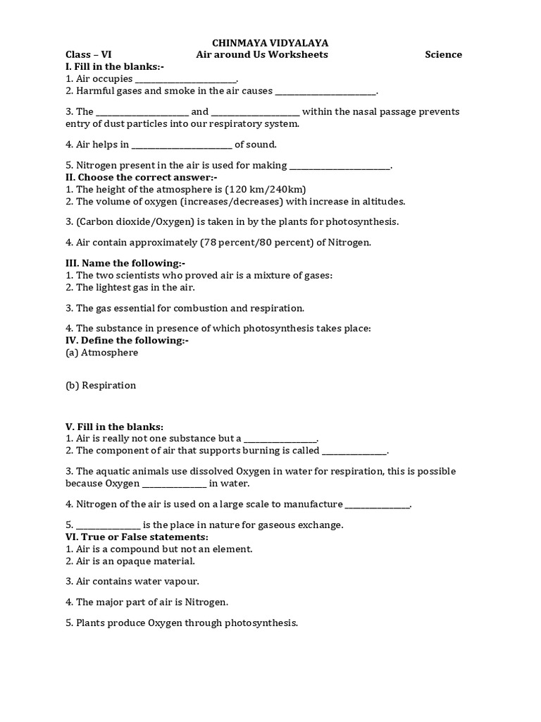 Air Around Us Worksheet | PDF
