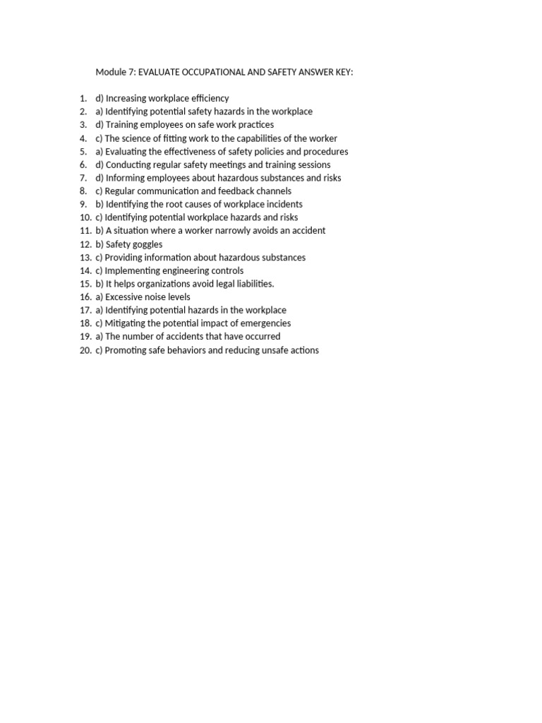 OSHA 10 Module 7 Answer Key Summary | PDF