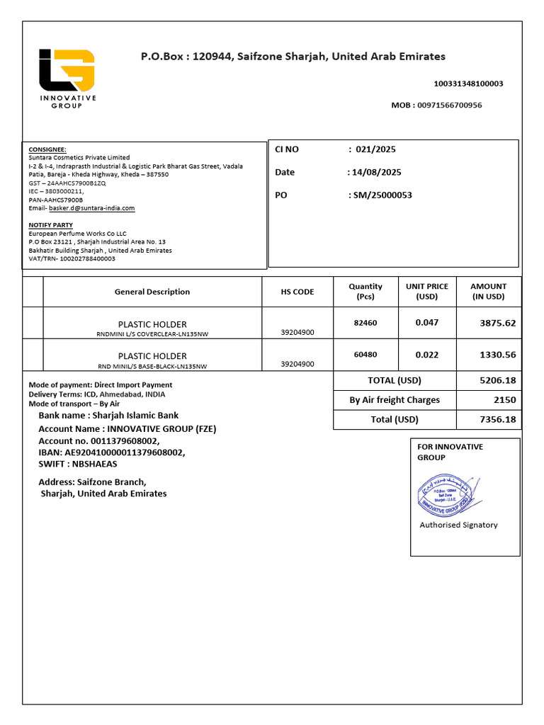 Commercial Invoice 2025 | PDF | Payments