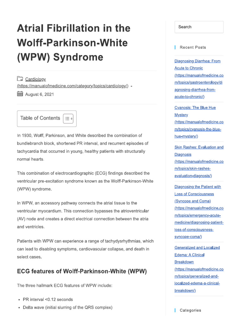 Atrial Fibrillation in The Wolff-Parkinson-White (WPW) Syndrome (2021 ...