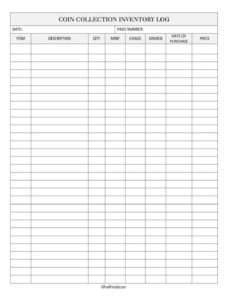 Coin Collection Inventory Log | PDF