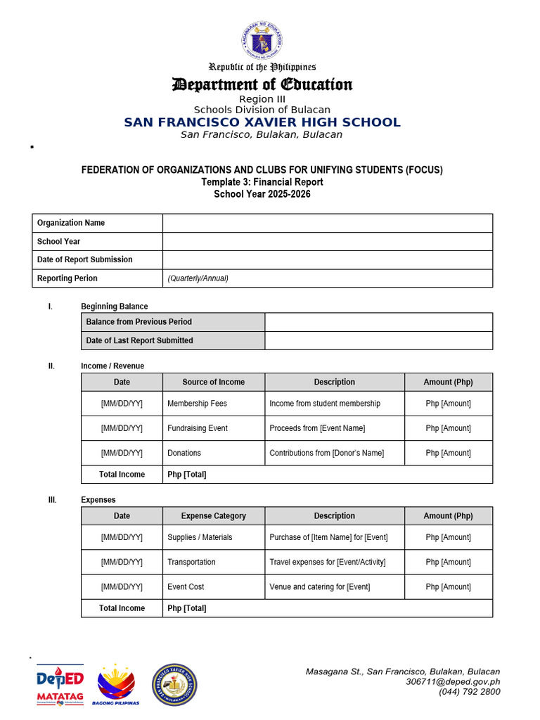 Financial Report Template for Schools | PDF