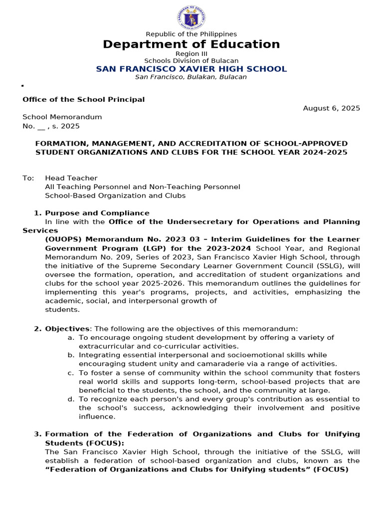School Memorandum FOCUS V1 | PDF