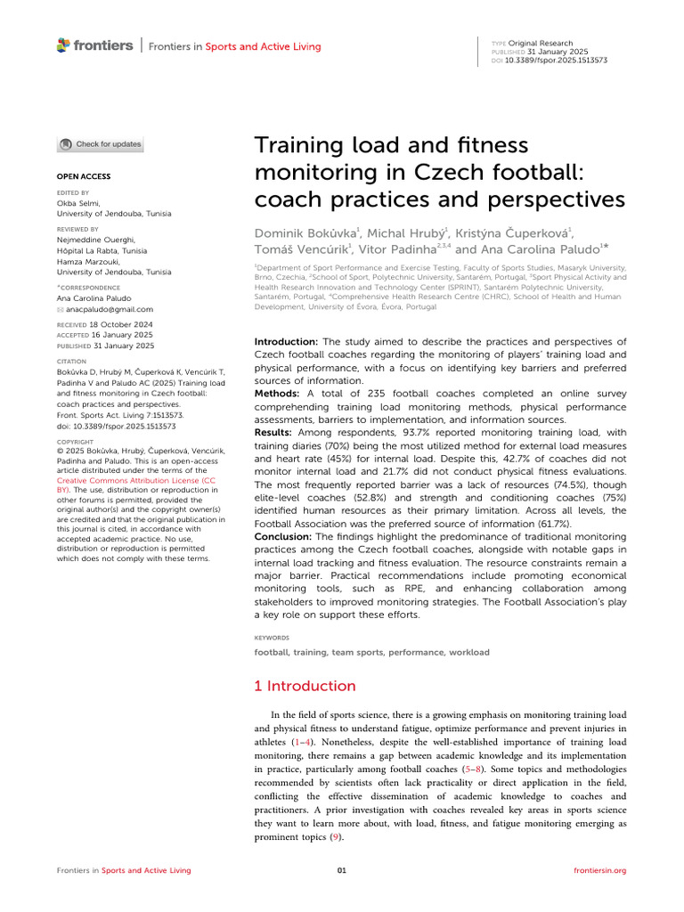 Training Load and Fitness Monitoring in Czech Football - Coach ...