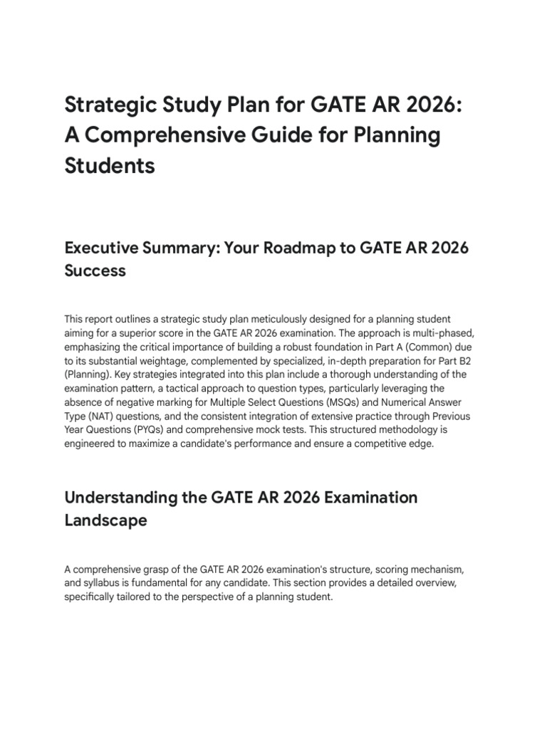 GATE AR 2026 Study Plan for Planners | PDF | Multiple Choice | Urban Design
