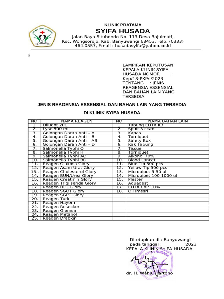 Lampiran Jenis Reagensia Essensial Dan Bahan Lain | PDF