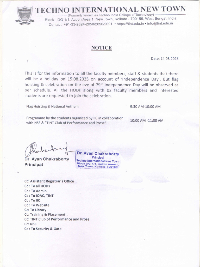 Notice For Independence Day - 2025 (Revised As On Date) | PDF