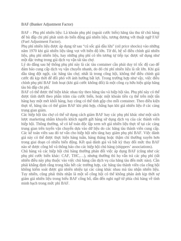 BAF (Bunker Adjustment Factor) | PDF
