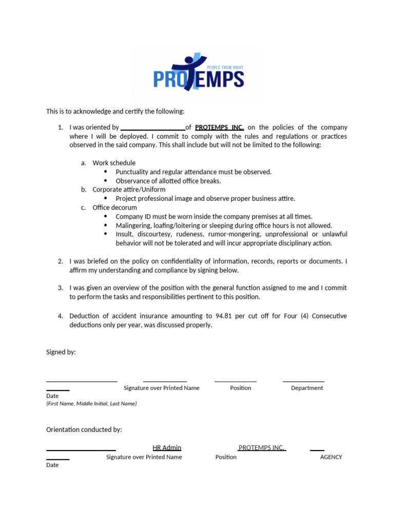 ORIENTATION Acknowledgement-Form 2022 | PDF