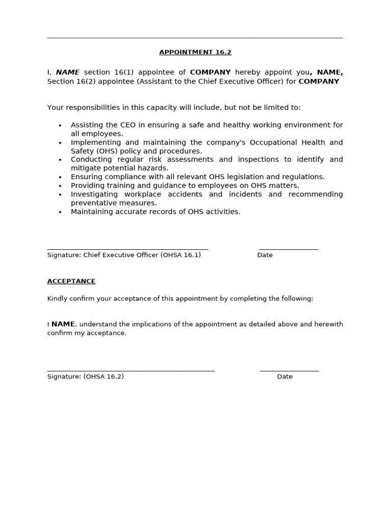 Section 16.2 Appointment Letter Template | PDF