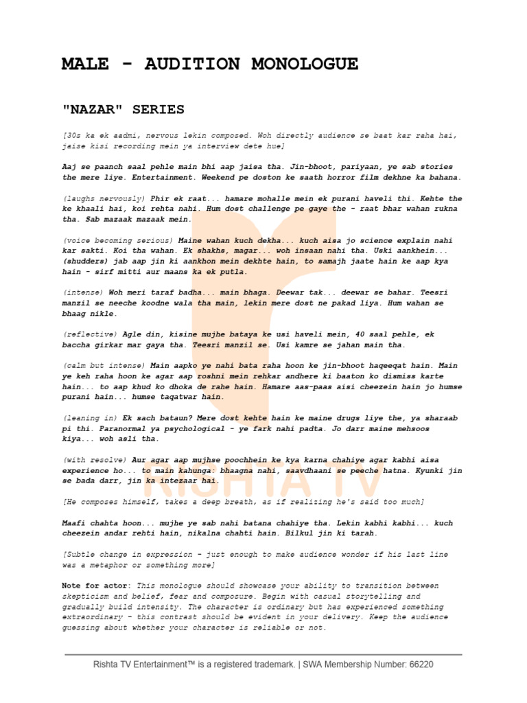 Male - Audition Monologue | PDF