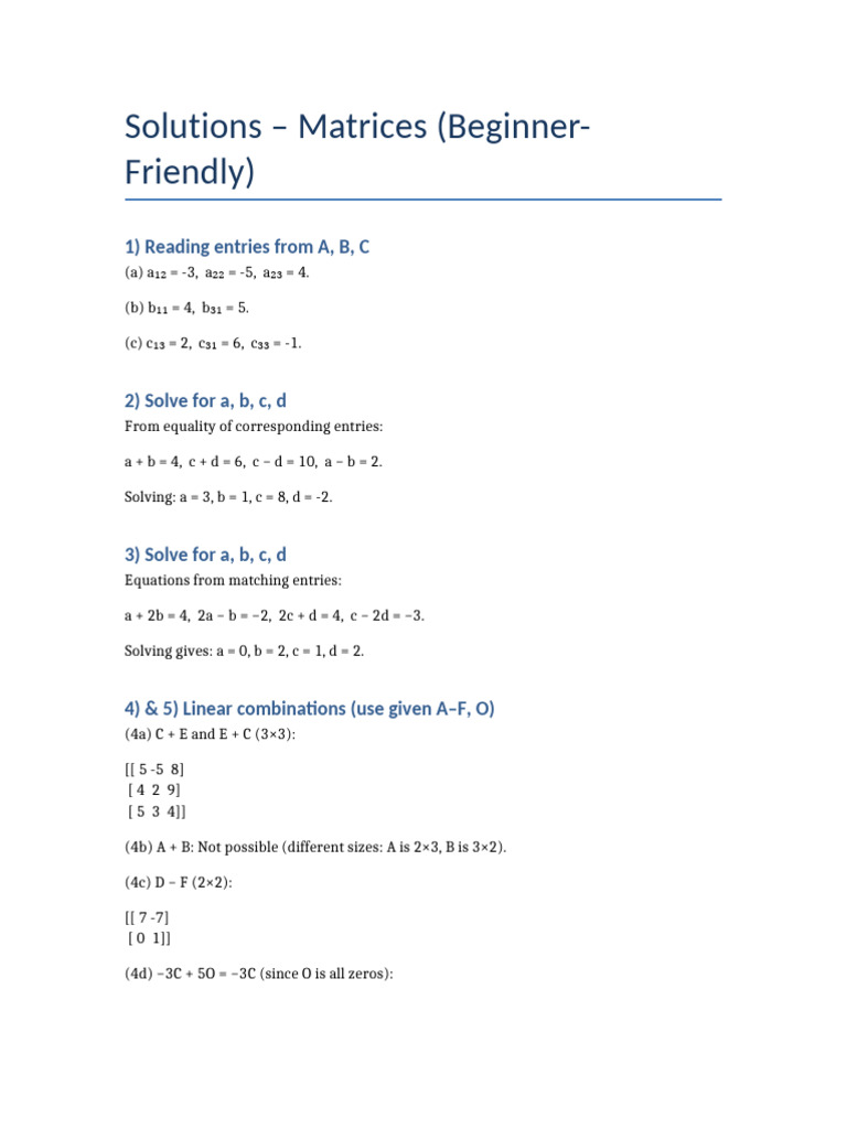 Matrices Solved Beginner | PDF