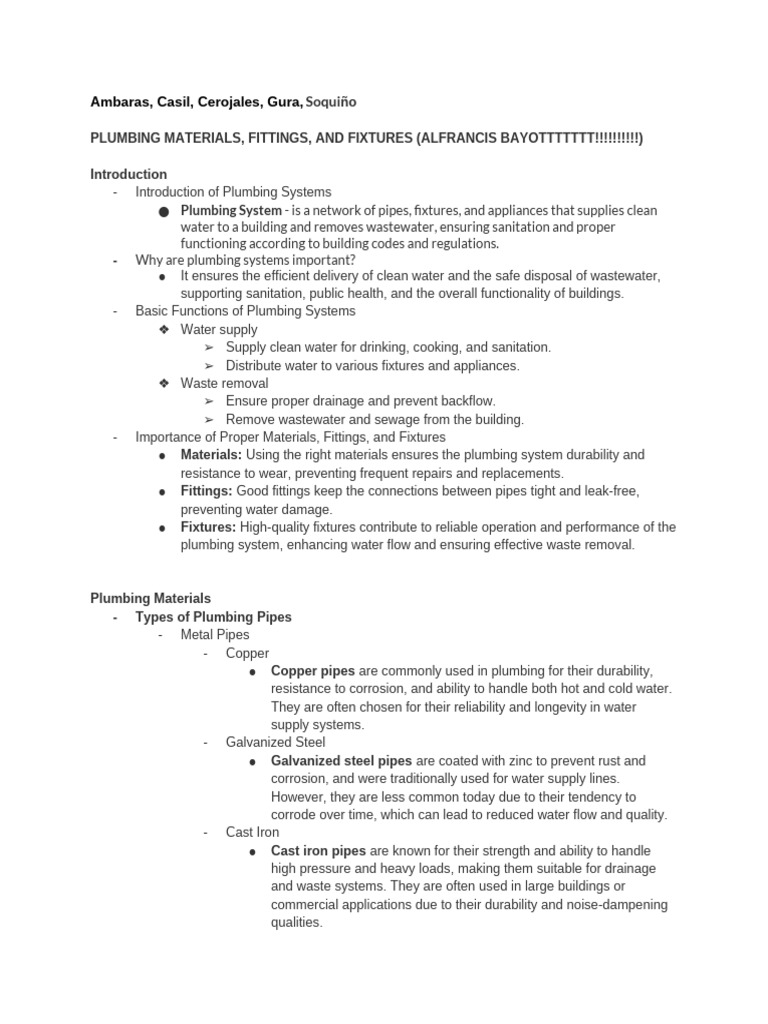 Plumbing Materials Engineering Utilities 2 | PDF | Pipe (Fluid Conveyance) | Plumbing
