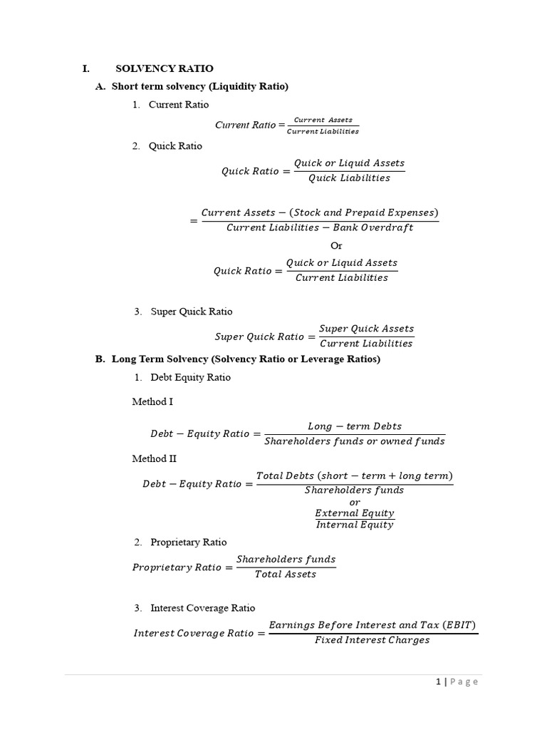 Financial Ratios Explained: Solvency & Profitability | PDF | Revenue ...