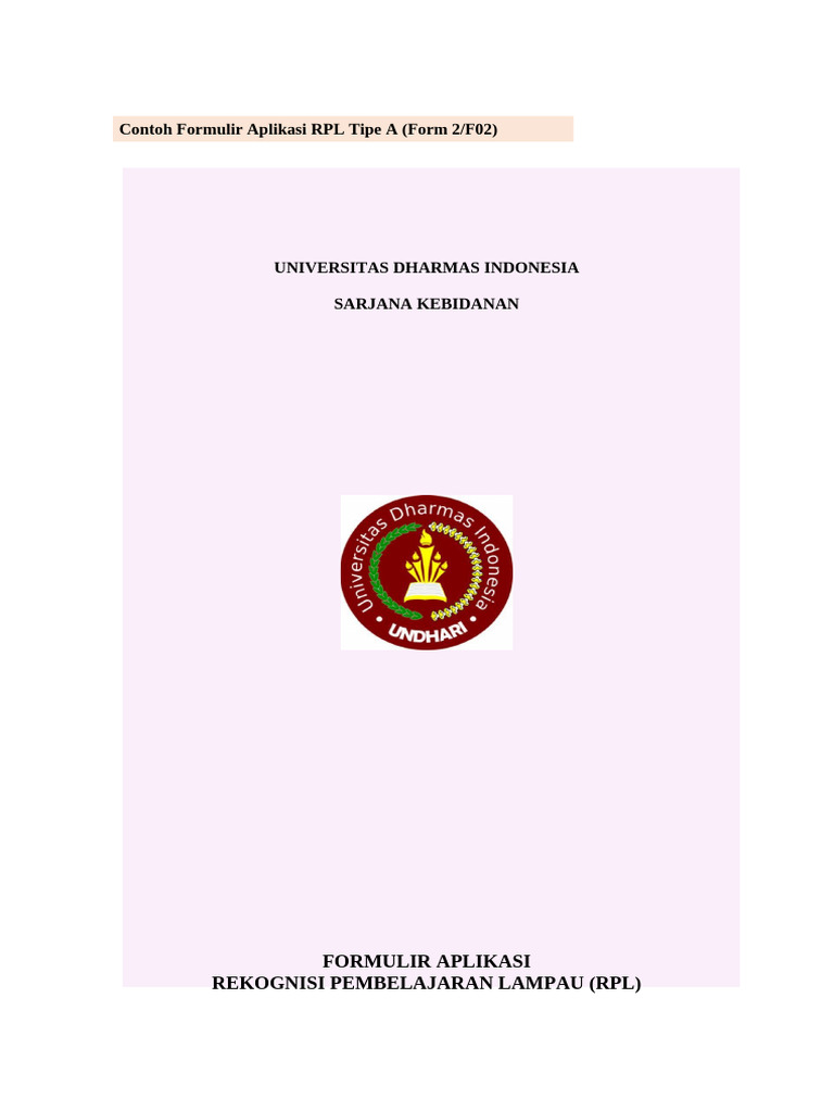 Formulir Aplikasi RPL Tipe A (Form 2 f02) Elfridentina | PDF