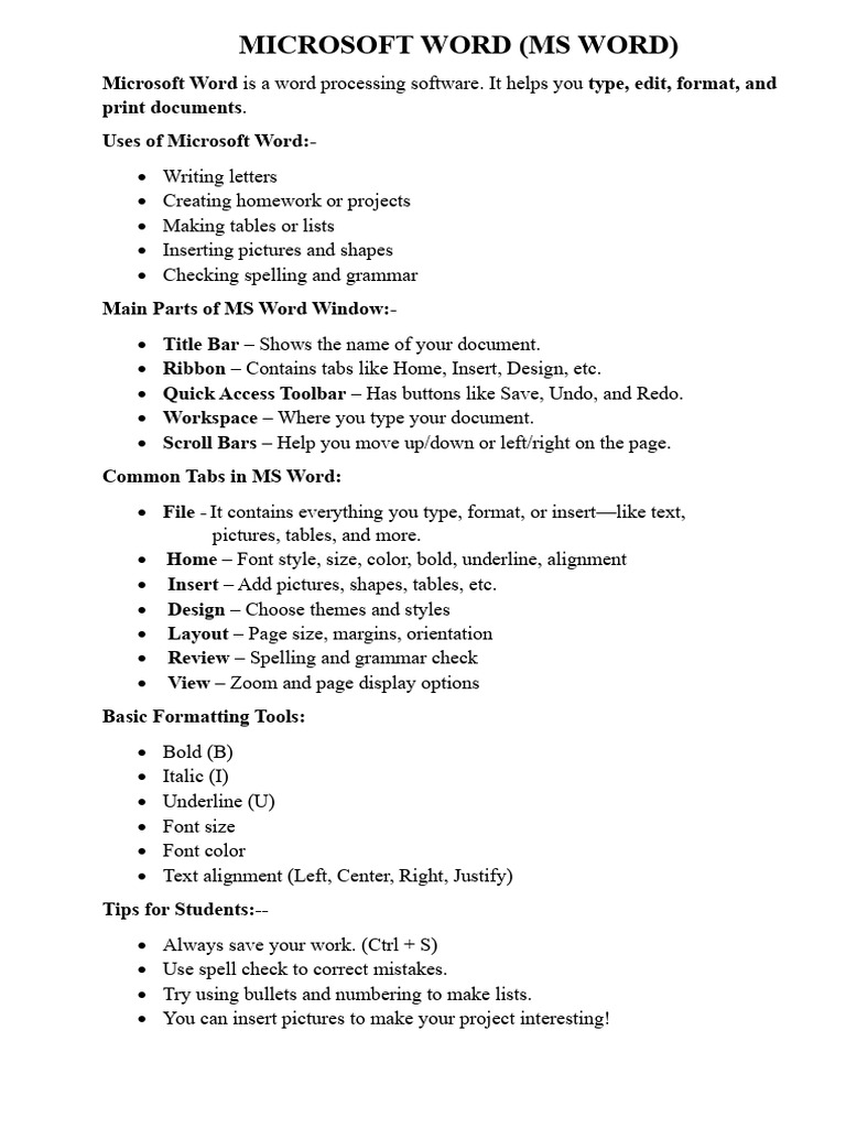 Class V Computer Notes 1 | PDF | Microsoft Word | Text
