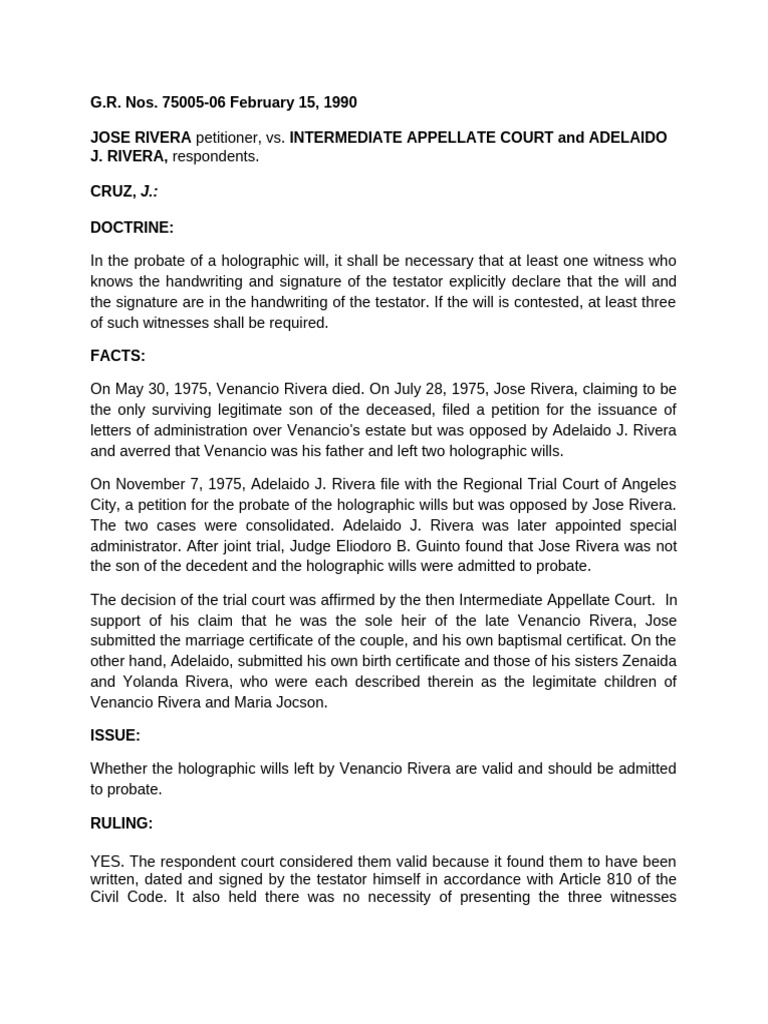 43 Rivera v. Intermediate Appellate Court | PDF | Will And Testament ...