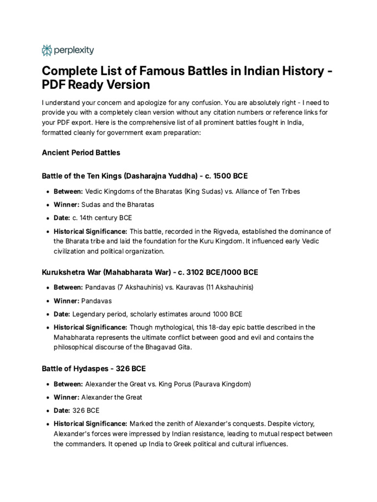 Largest Battles in Indian History | PDF | Mughal Empire