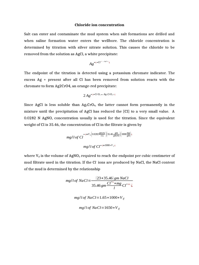 Chloride Ion Concentration Titration Guide | PDF | Chloride ...