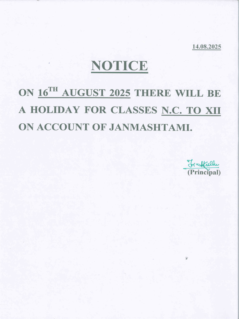 Notice For Students (Holiday) | PDF