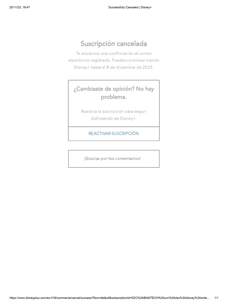 Successfully Canceled - Disney+ | PDF