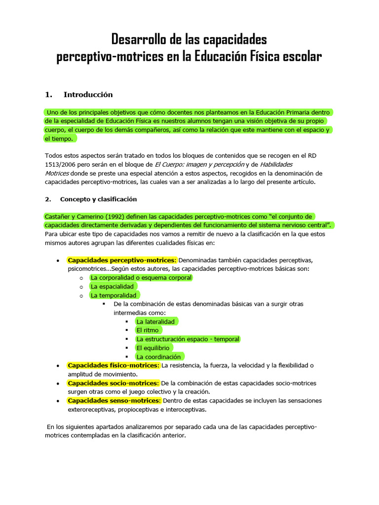 Capacidades Perceptivo-Motrices en Educación Física | PDF | Handedness ...