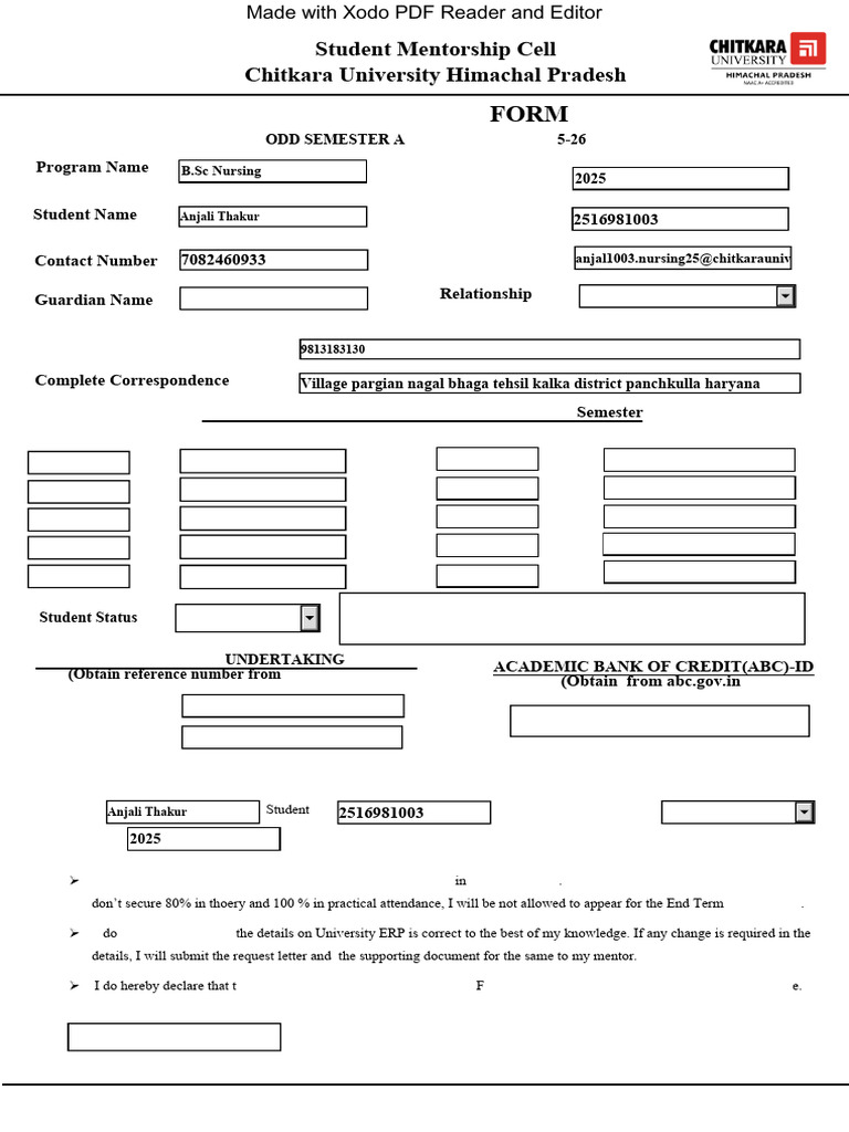 Registration Form CUCN First Year | PDF | Behavioural Sciences