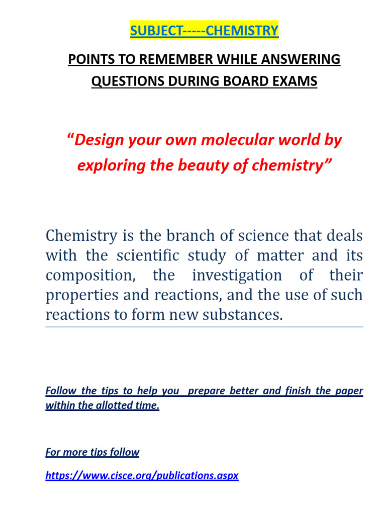 Chemistry Preparatory Tips | PDF | Salt (Chemistry) | Chemical Reactions