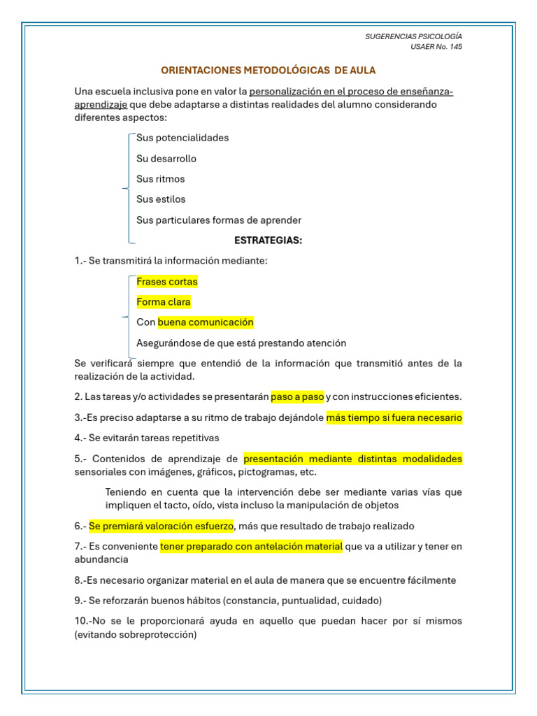 ORIENTACIONES METODOLÓGICAS AULA | PDF | Aprendizaje | Enseñando