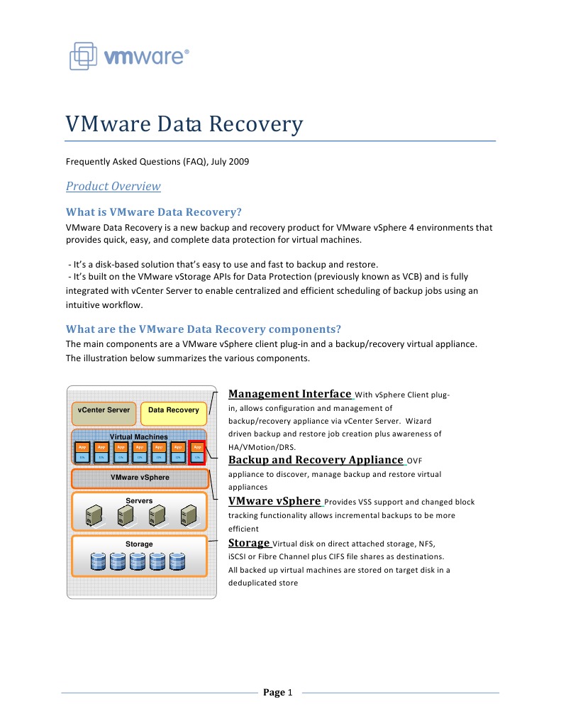 VMware Data Recovery FAQ 4.21.09 | PDF | V Mware | Backup