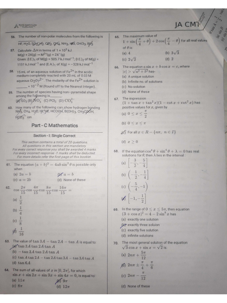 Trig Equations Questions | PDF