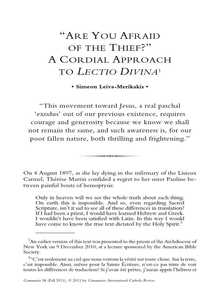 Are You Afraid of The Thief - Communio Fall 2011 | PDF | Jesus | God