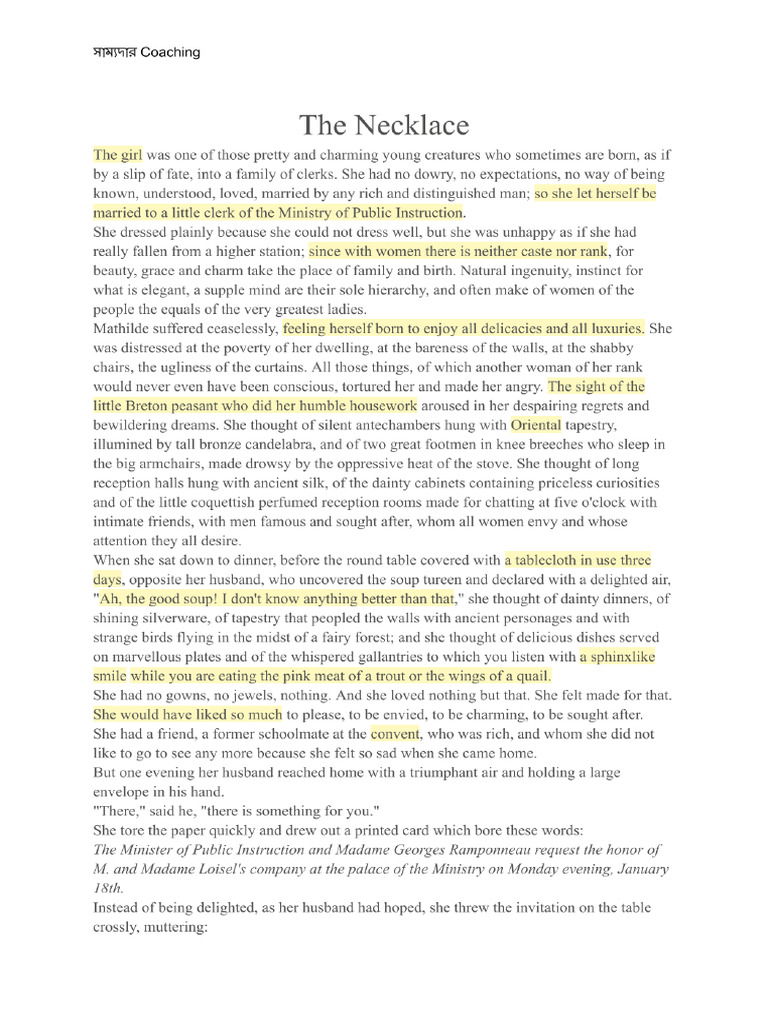 The Necklace Comprehension | PDF