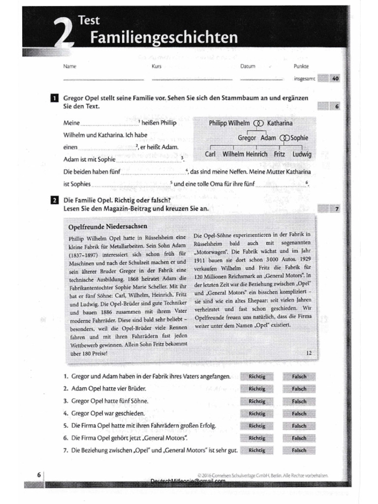 Testheft Lektion 2 | PDF