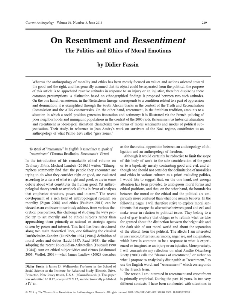 DIdier Fassin Resentment | PDF | Friedrich Nietzsche | Apartheid