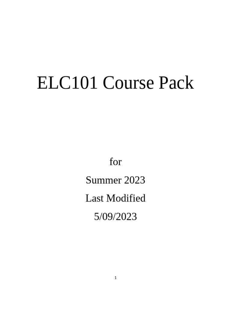 Course Pack For ELC101 Summer 2023 (With Page Numbers) | PDF ...