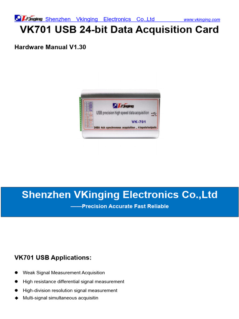 VK701 USB 24-Bit DAQ Hardware Manual | PDF | Analog To Digital ...