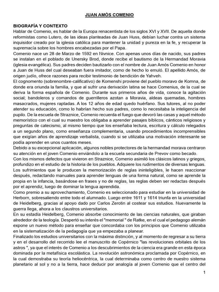 Juan Amós Comenio | PDF | Conocimiento | Pedagogía