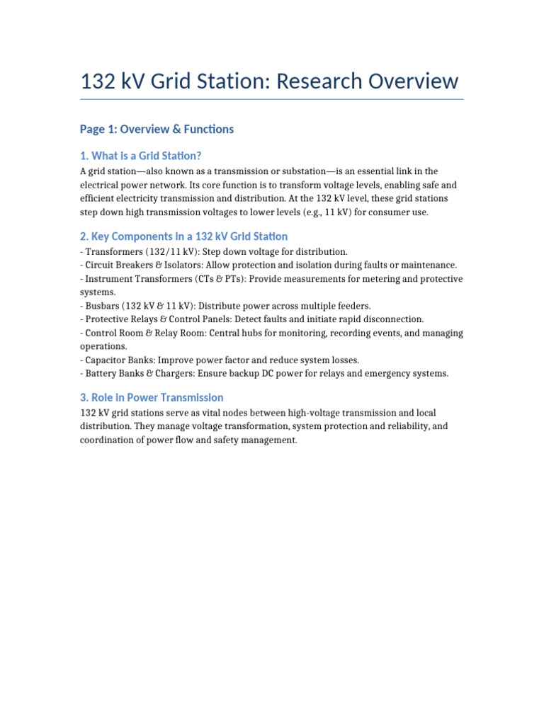 132 kV Grid Station Overview and Insights | PDF | Electrical Grid ...