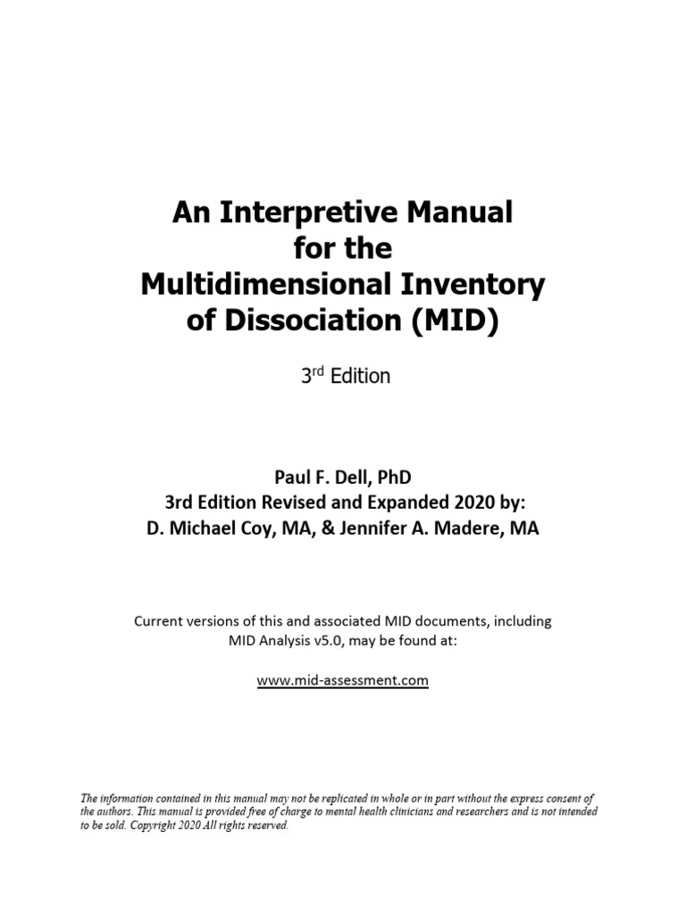 MID Interpretive Manual Overview | PDF | Dissociation (Psychology ...