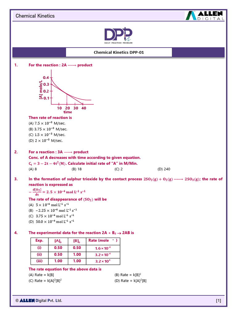 DPP-Chemical Kinetic Combined | PDF | Reaction Rate Constant | Chemical ...