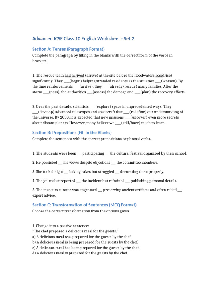 Advanced ICSE Class 10 English Worksheet Set 2[1] (AutoRecovered) | PDF | Language Mechanics ...