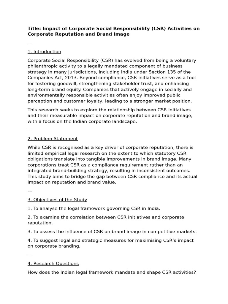 CSR's Impact on Brand Image in India | PDF | Corporate Social ...