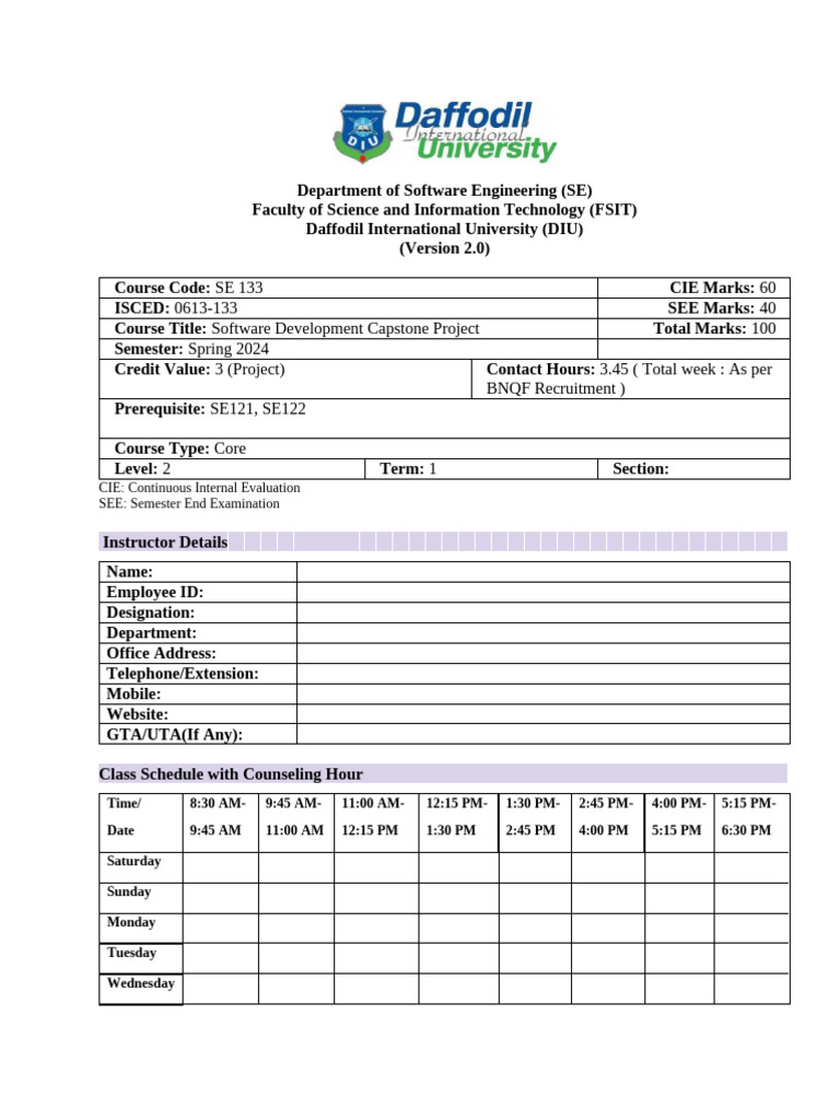 Final OBE SE133 Spring24-1 | PDF | Engineering | Computer Programming