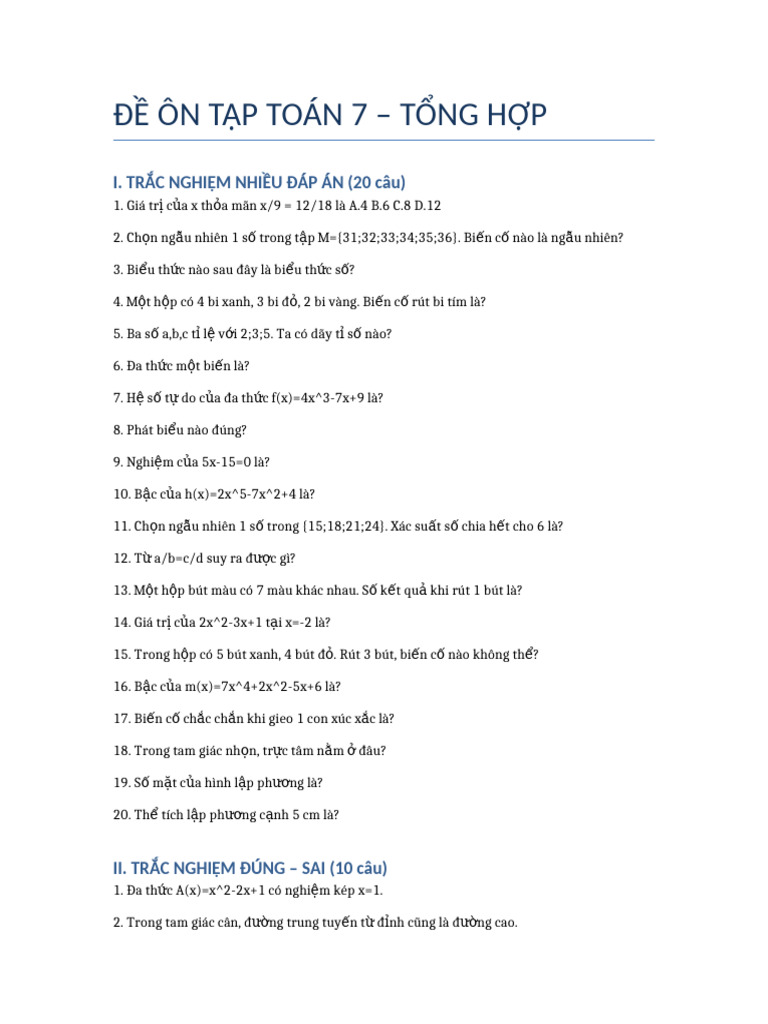 De On Tap Toan7 | PDF