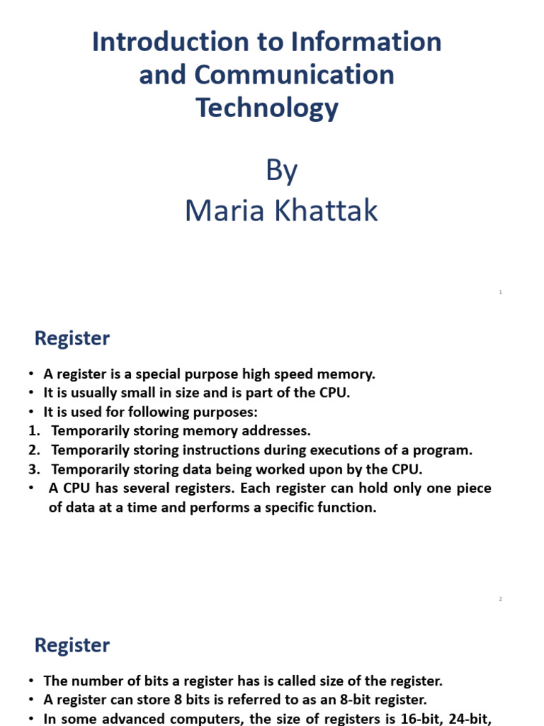 Lec 17 Registers and types | PDF | Cpu Cache | Central Processing Unit