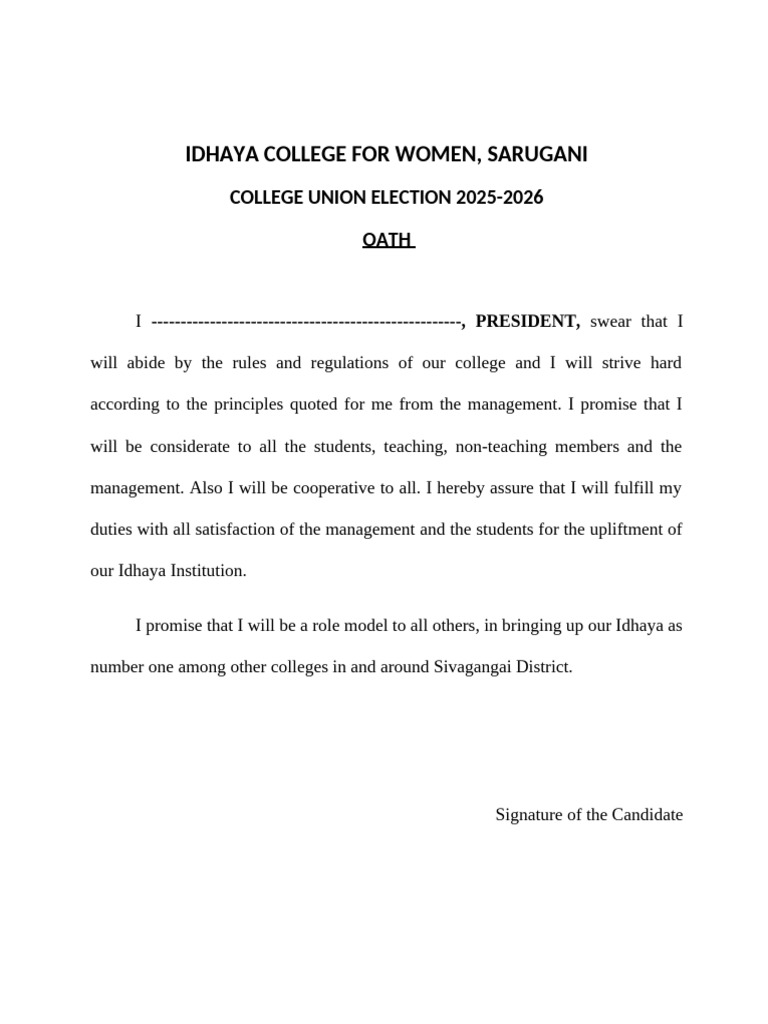 College Union Oath for 2025-2026 | PDF | Oath