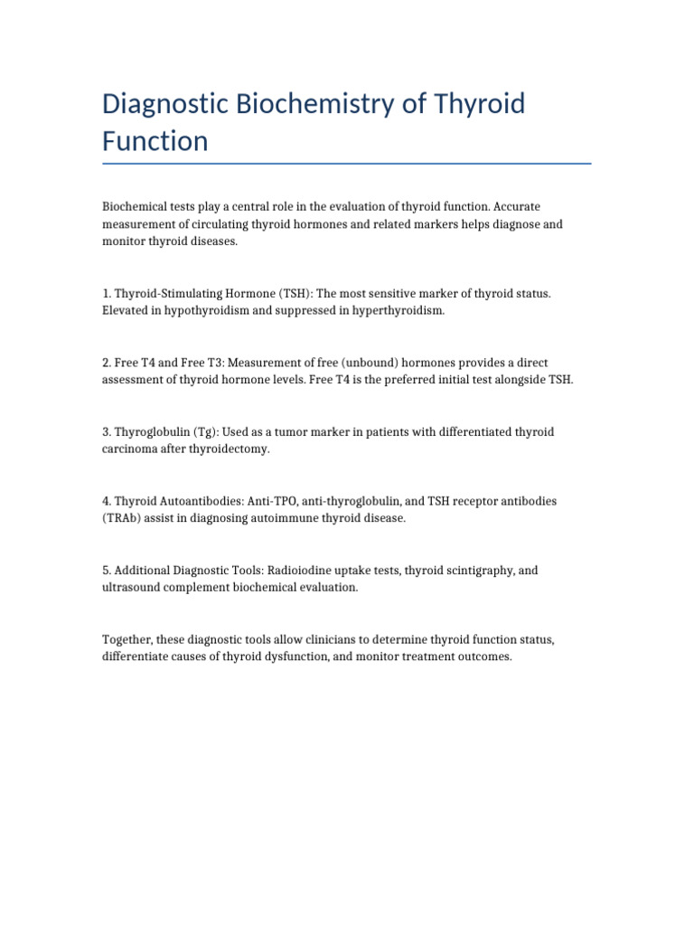 Diagnostic Biochemistry of Thyroid Function | PDF